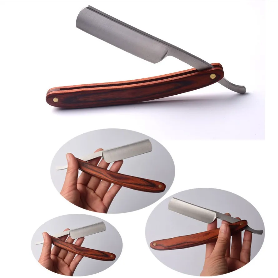 Straight Edge Razor - Folding Shaving Wood Handle Knife