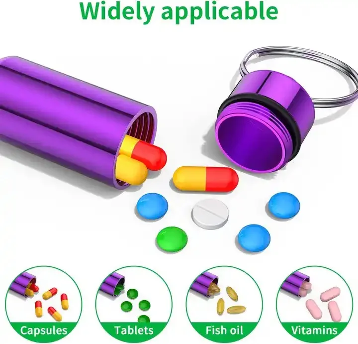 Mini Aluminum Alloy Pocket Pill Bottle Storage Case Box with Keychain ...