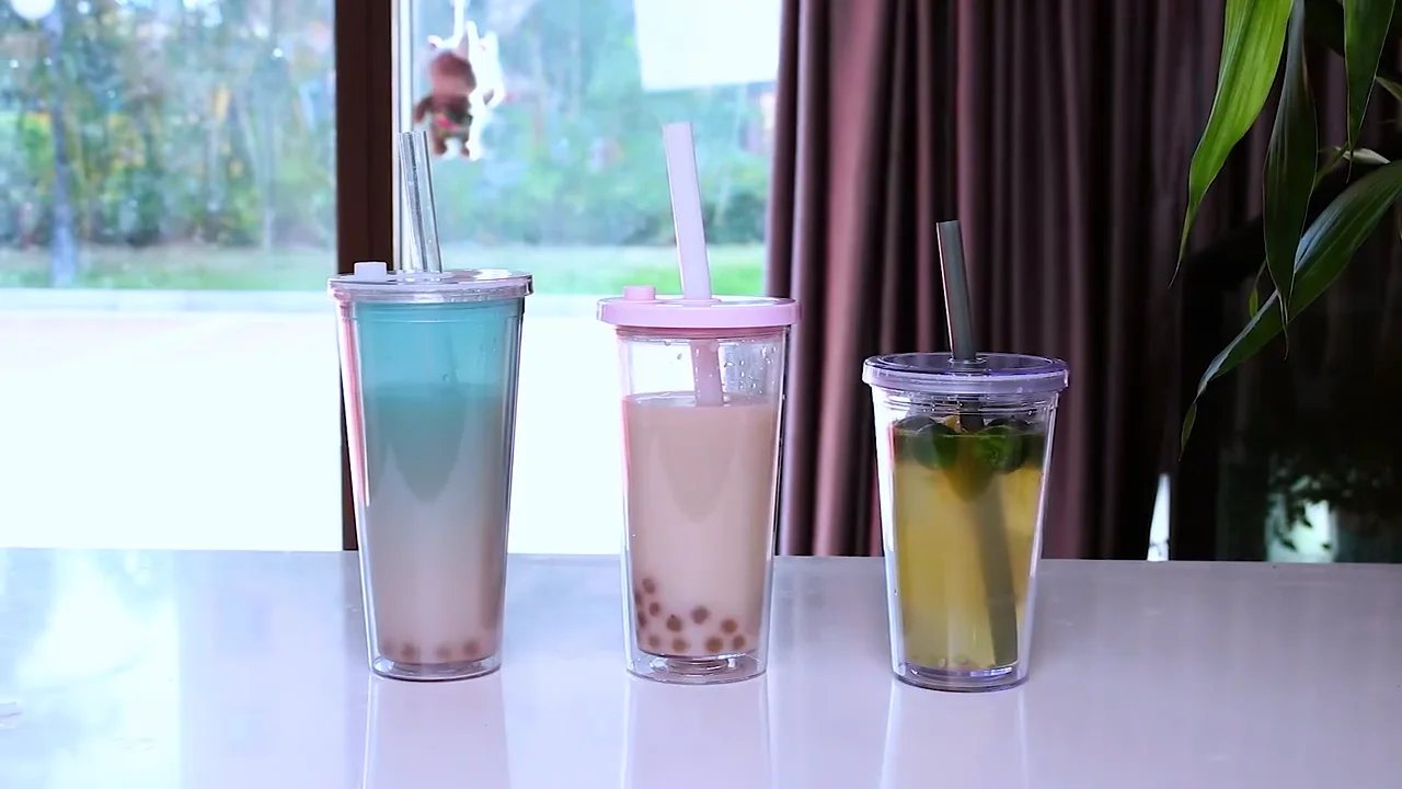 Custom 20oz Clear Straw Acrylic Premium Bubble Tea Tumbler Cups 500ml ...