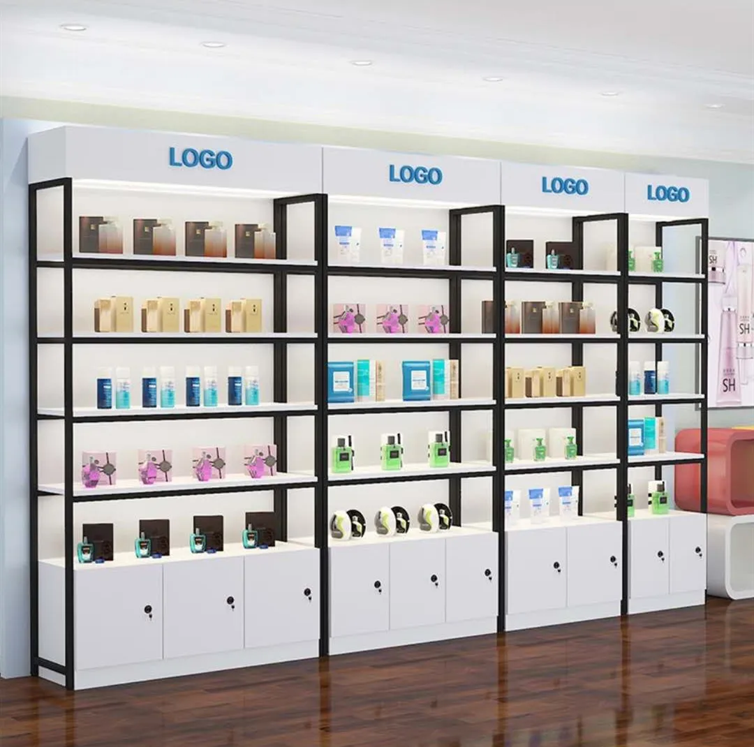 Wooden Display Shelves with LED Lighting for Retail Stores
