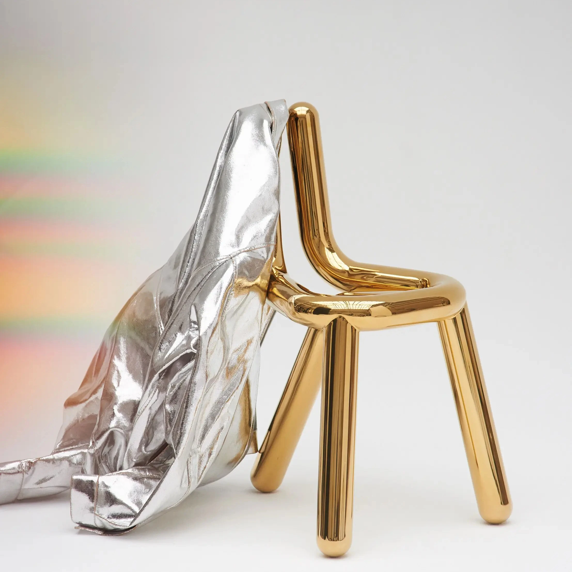 Durable And Stylish Fiberglass Round Tube Chair Electroplated Metal ...