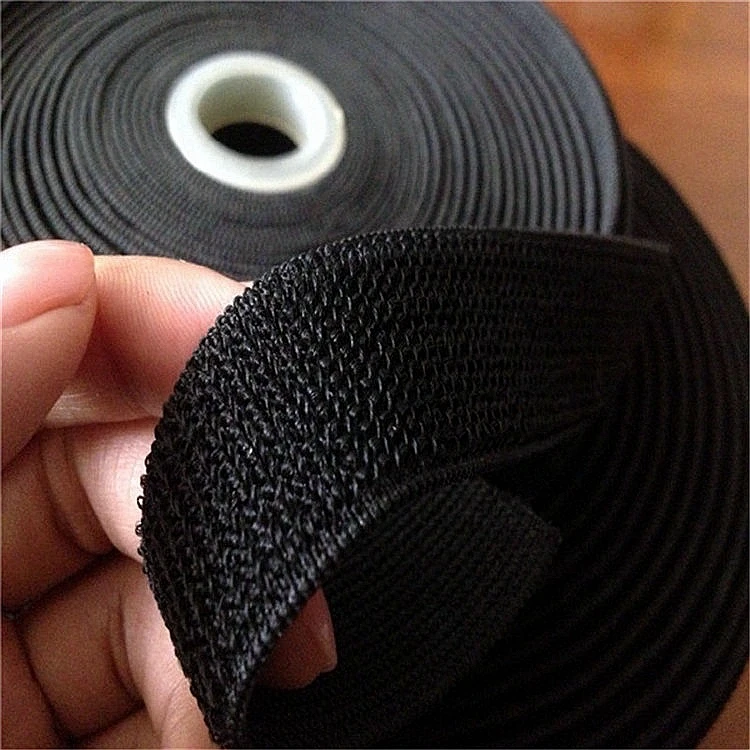 Nylon Black Hook Loop Elastic Bands And Non-elastic Unnapped Loop Tape ...