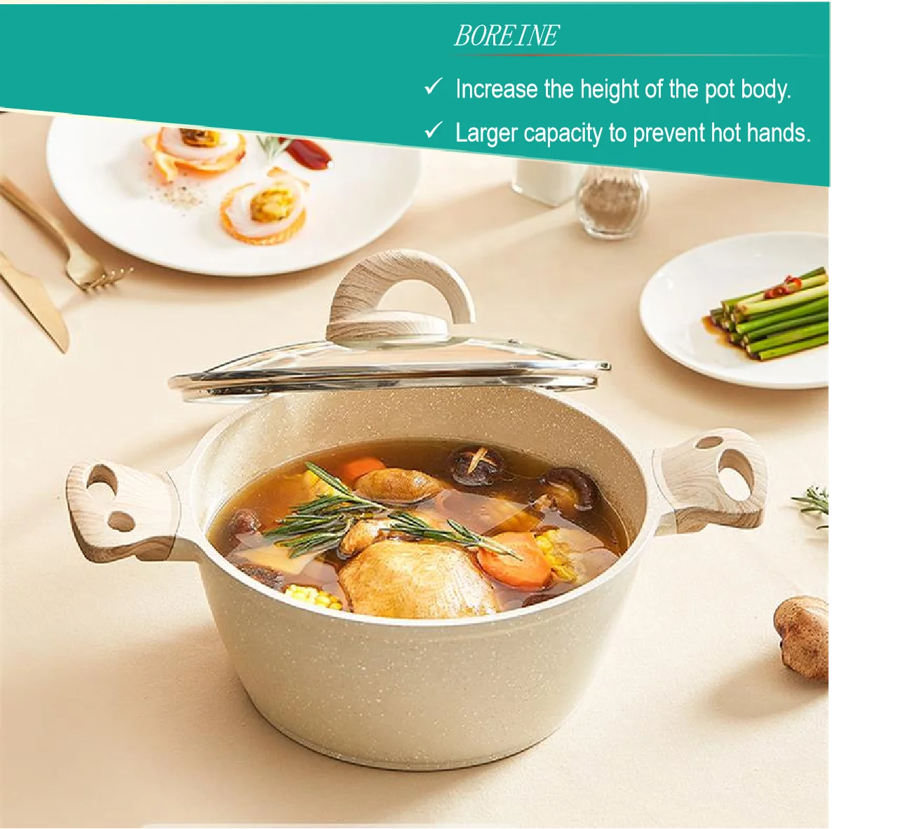 8 Pcs Beige Granite Non Stick Induction Die Cast Aluminium Cookware ...