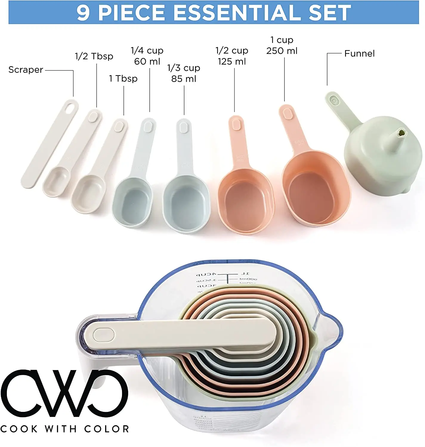 10-piece Set Of Stackable Plastic Measuring Cups And Spoons For Kitchen ...