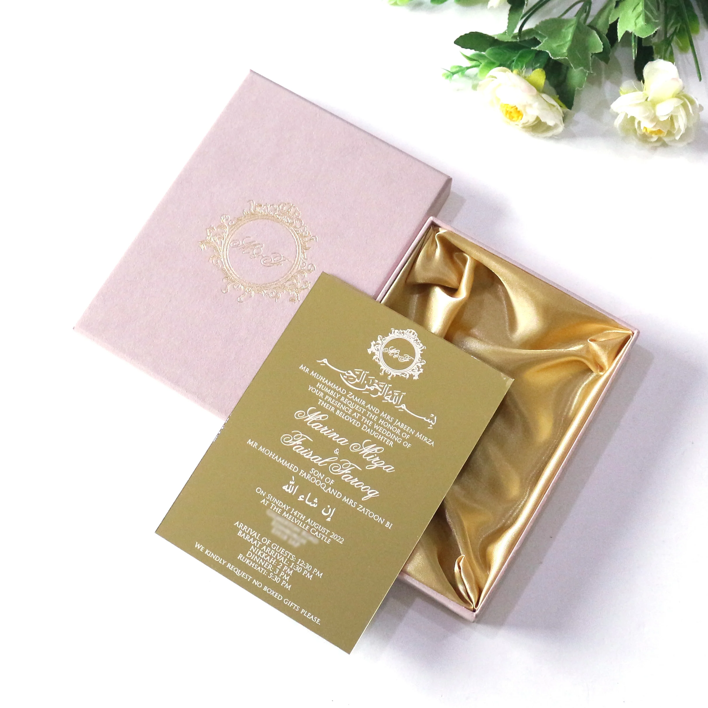 Luxurious Custom Mirror Acrylic Wedding Invitation Pink Velvet Wedding ...