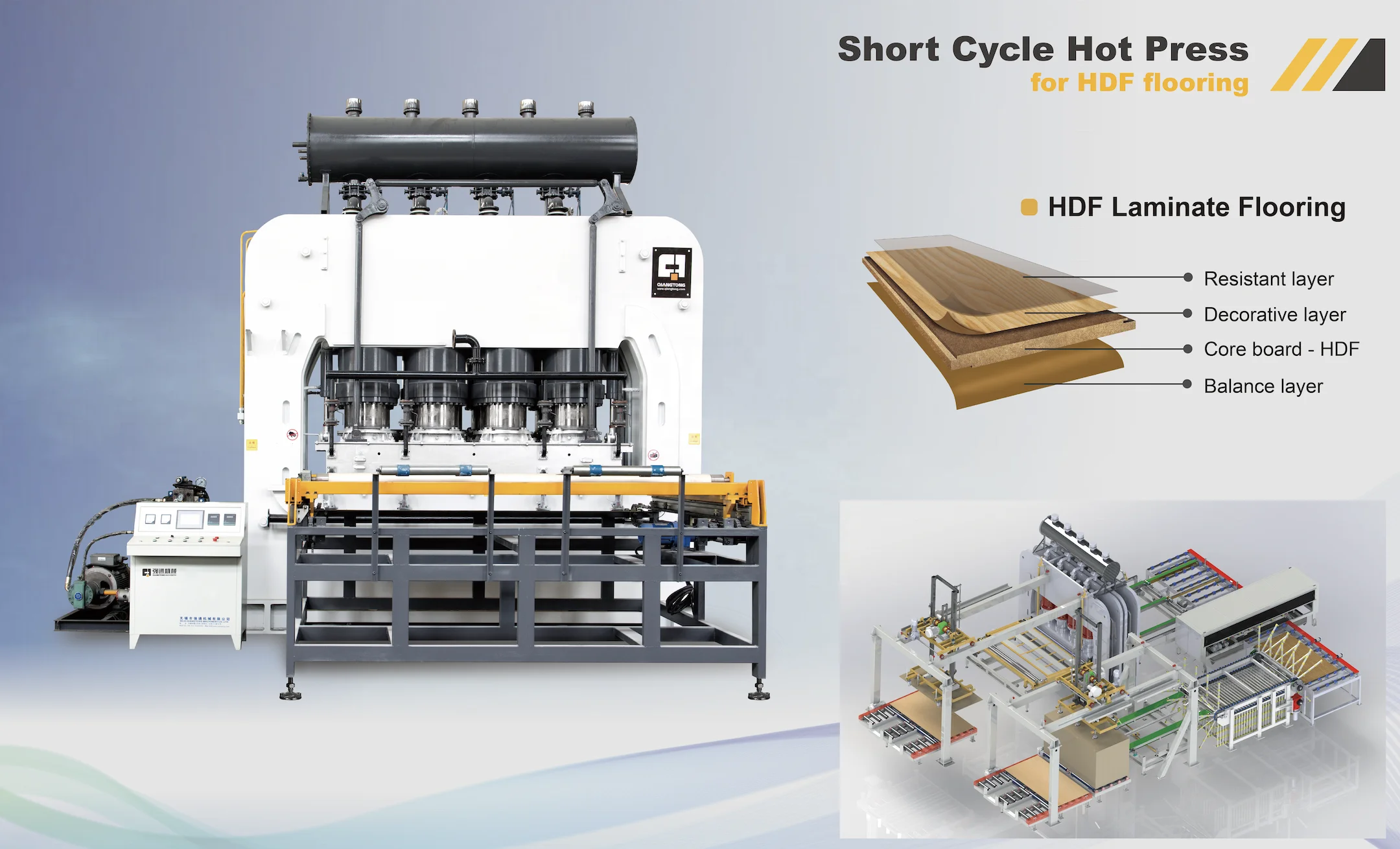 Qiangtong Short Cycle Lamination Hot Press for Melamine Laminate Board ...