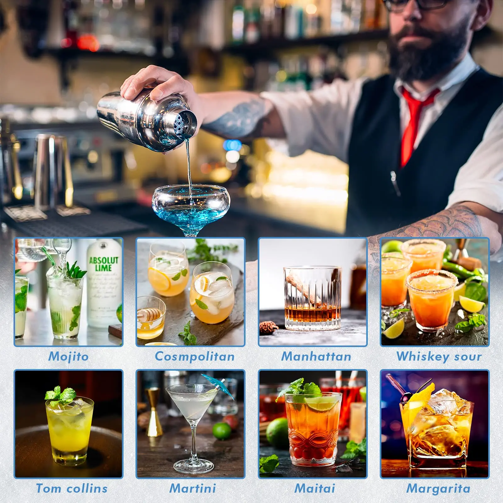 Cocktail Making Set 26-piece Cocktail Shaker Set With Bamboo Rotating ...