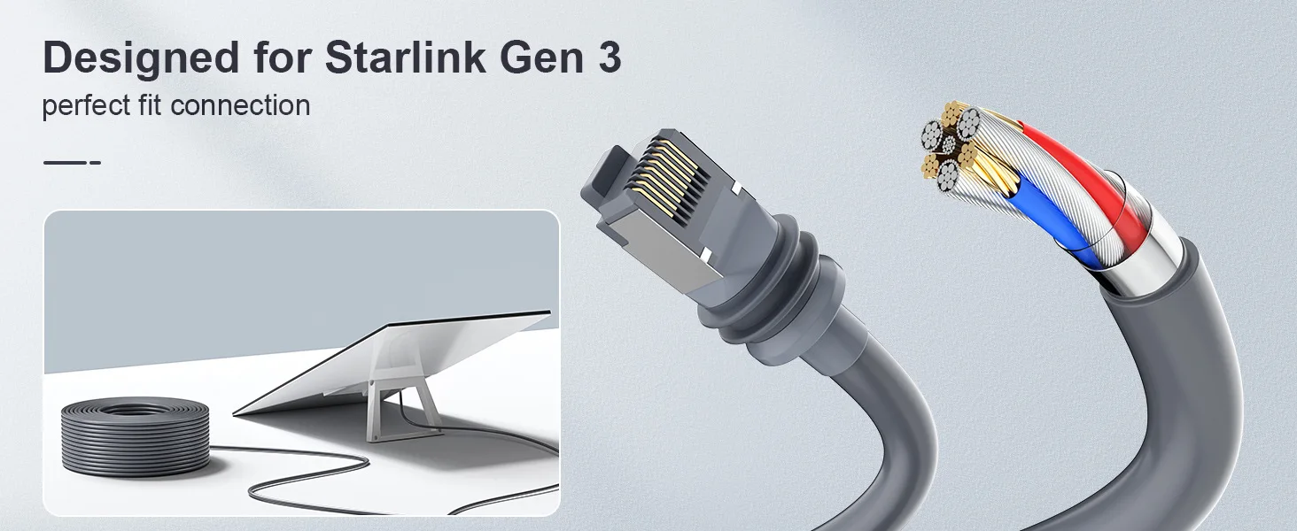 Starlink Gen 3 Cat6 Shielded Ethernet Extension Cable 26 AWG 16 Ft to ...