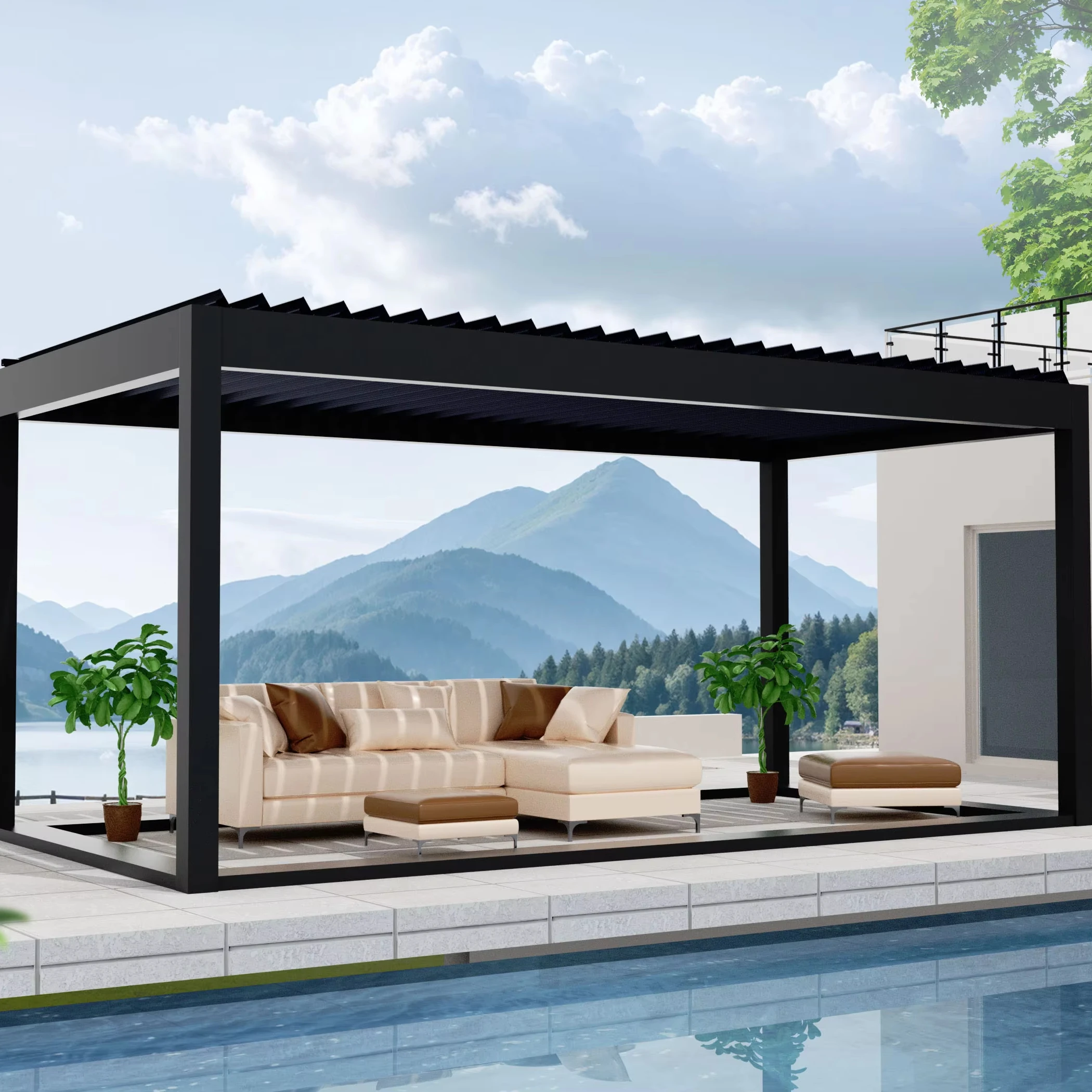 YouYa Outdoor Solar Panel Pergola Louvered Roof Bioclimatic Gazebo ...
