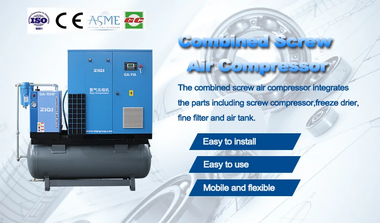 11kw 15 Hp Screw Air Compressor 60cfm With Dryer Tank For Industry ...