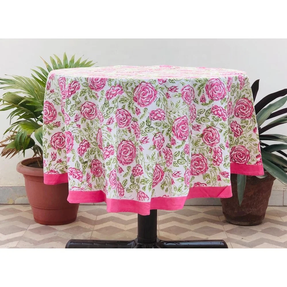 Cotton Block Printed Round Table Linen Dining Hand Block Print India ...
