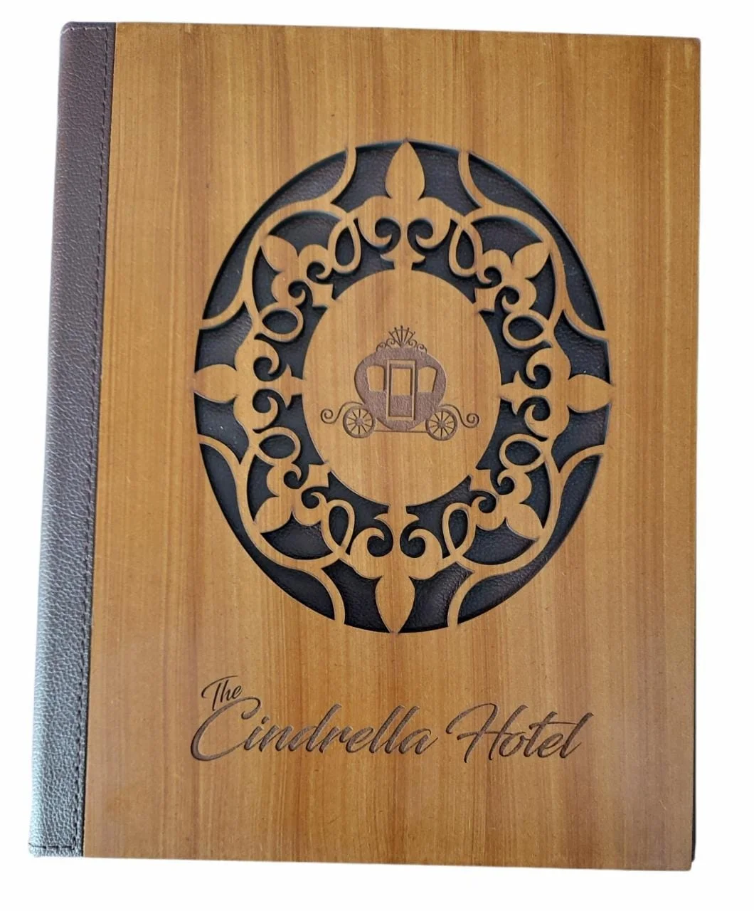 Wooden Menu Folder with Beautiful Design Laser Cut and logo Engraved ...