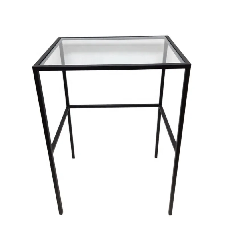 Modern Square Jewellery Stand 4 Legs Table Glass Iron Frame Matt Black ...