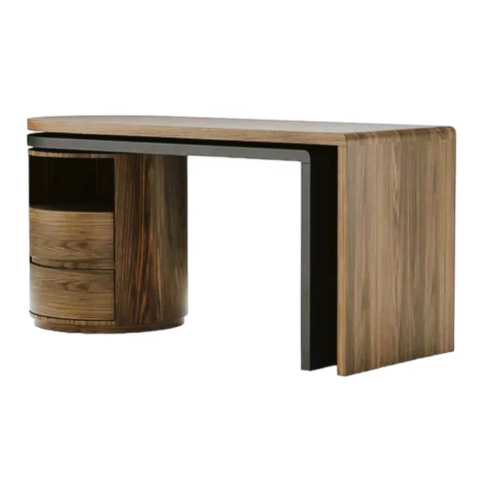 L Shaped Office Desk Teak Wood Modern Adjustable Convertible With 1 ...