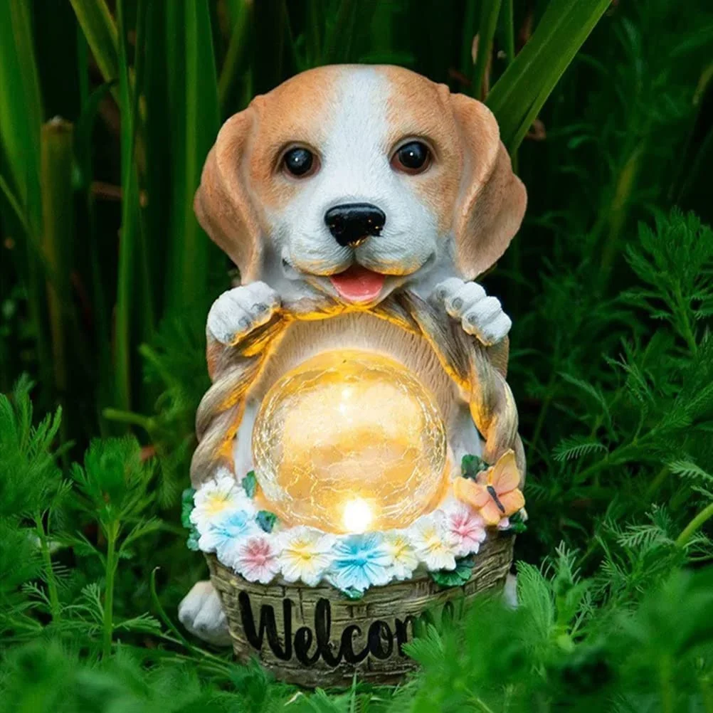 Garden Statue Solar Lights - Resin Dog Sculpture with LED