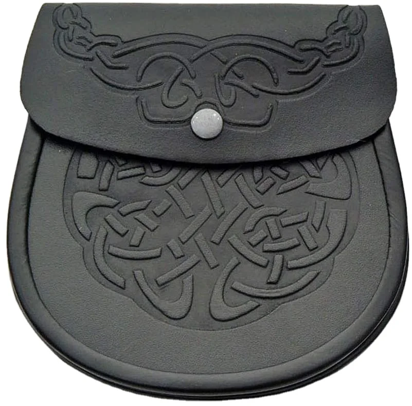 Scottish Kilt Sporran Black Leather Sporran Kilt Pouch With Chain Belts ...