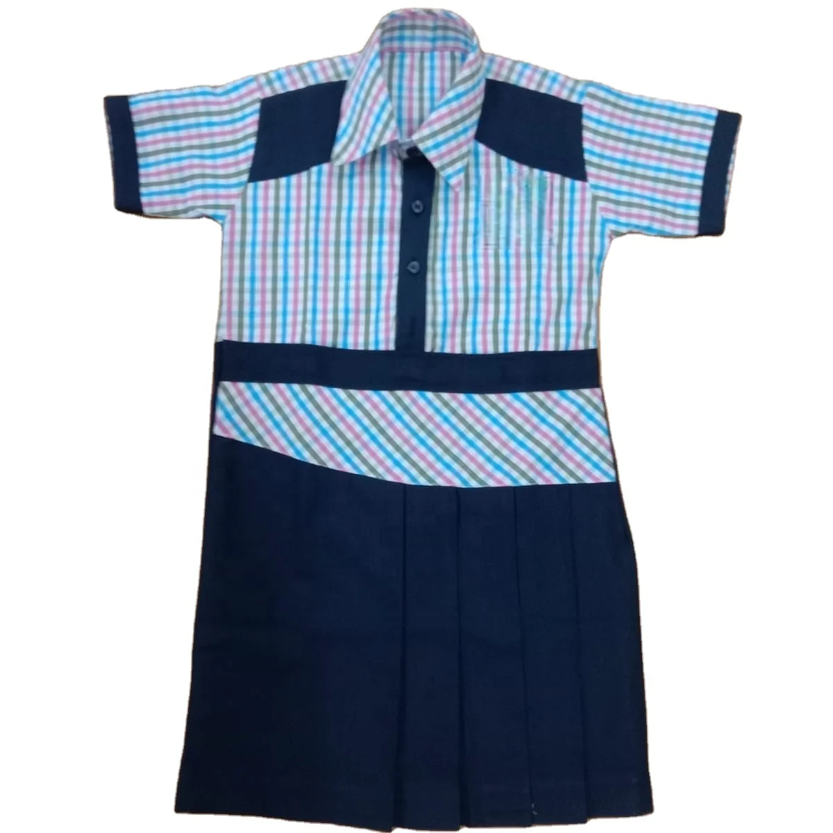 Custom High Primary Kindergarten School Uniform Blue Top Short Sleeves ...