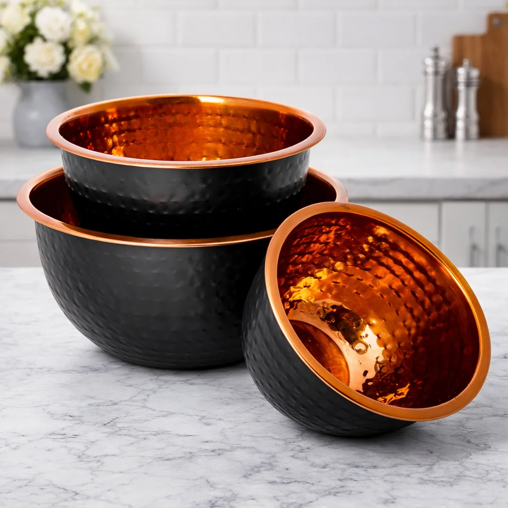 Handcrafted Classic Hammered Copper Bowl with Black Powder Coated ...
