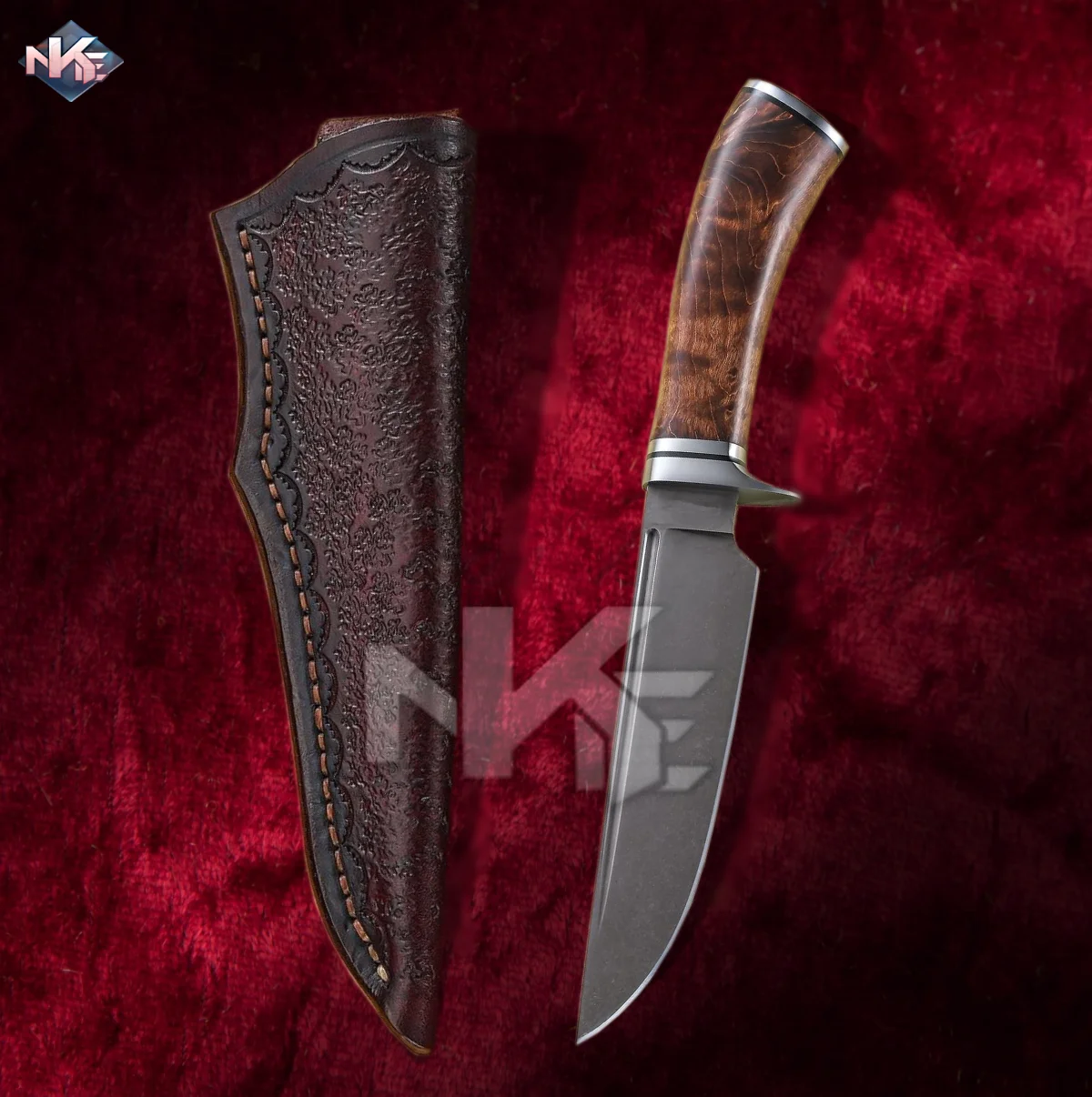 Acid & Stone Wash Fixed Blade Knife High Carbon Steel Hunting Knife With Rose Wood Handle And ...