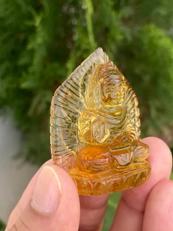Golden crystal Buddha idol hand carved gemstone figurine spiritual ...