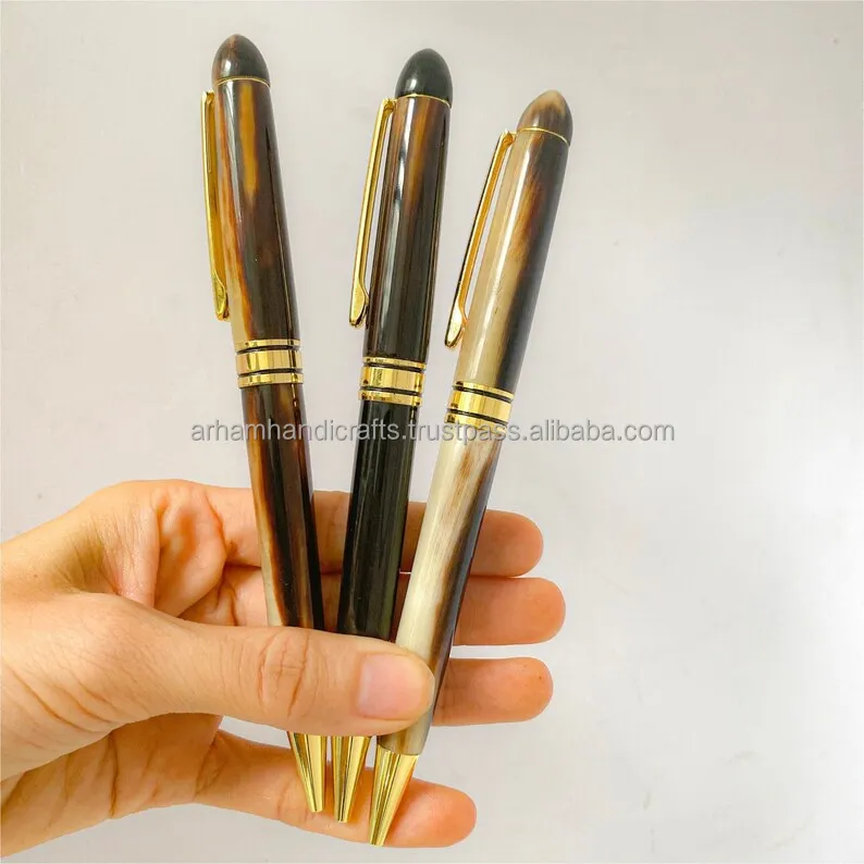 Click Ballpoint Pen Buffalo Horn With Metal Natural Buffalo Horn ...