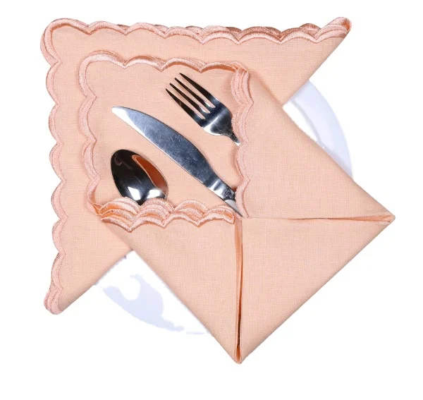 Top Selling Beautiful Peach Color Cotton Napkins Embroidered Scallops ...