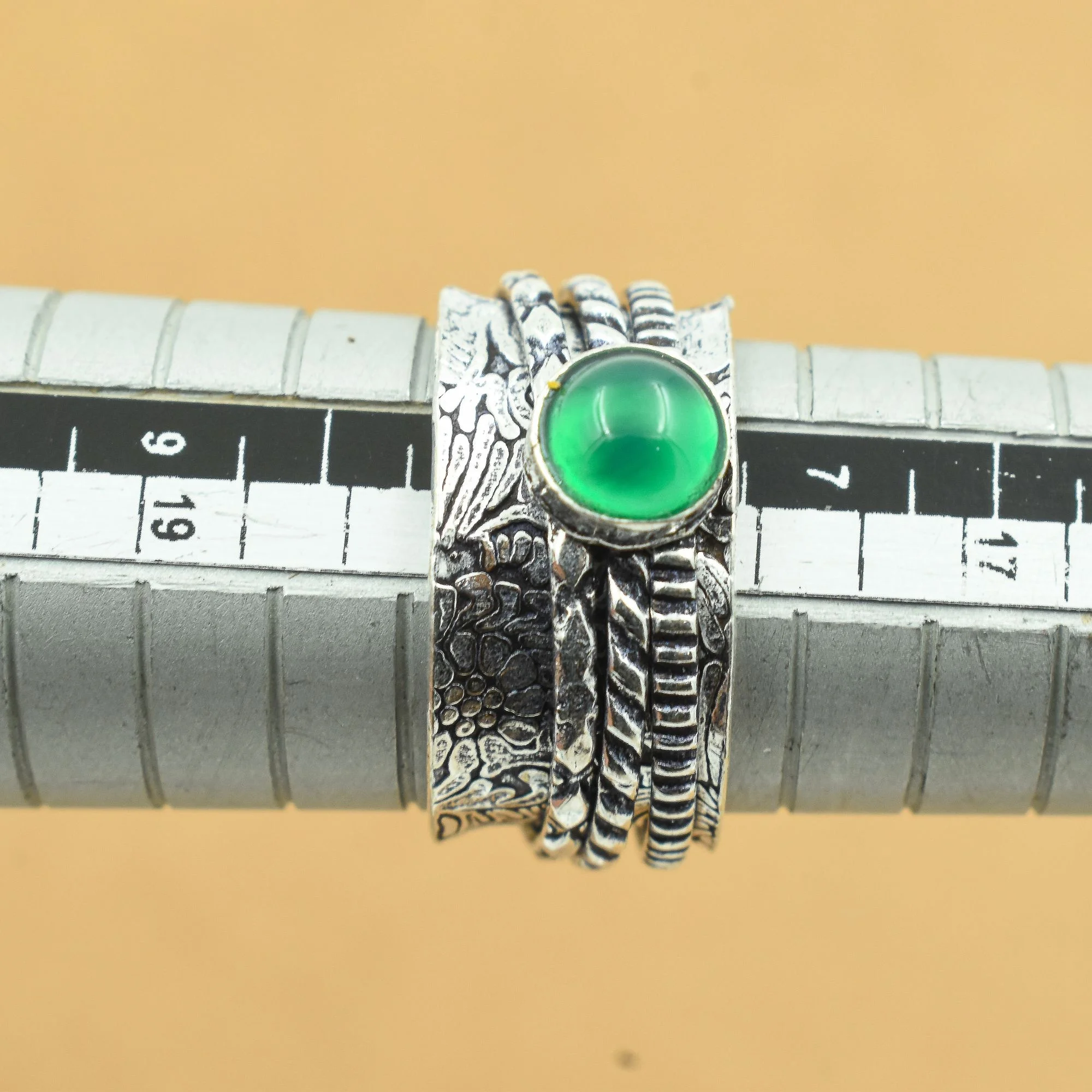 Green Onyx Ring,Spinner Anxiety Boho Fidget Promise Meditation 925 Sterling Silver Ring Women ...