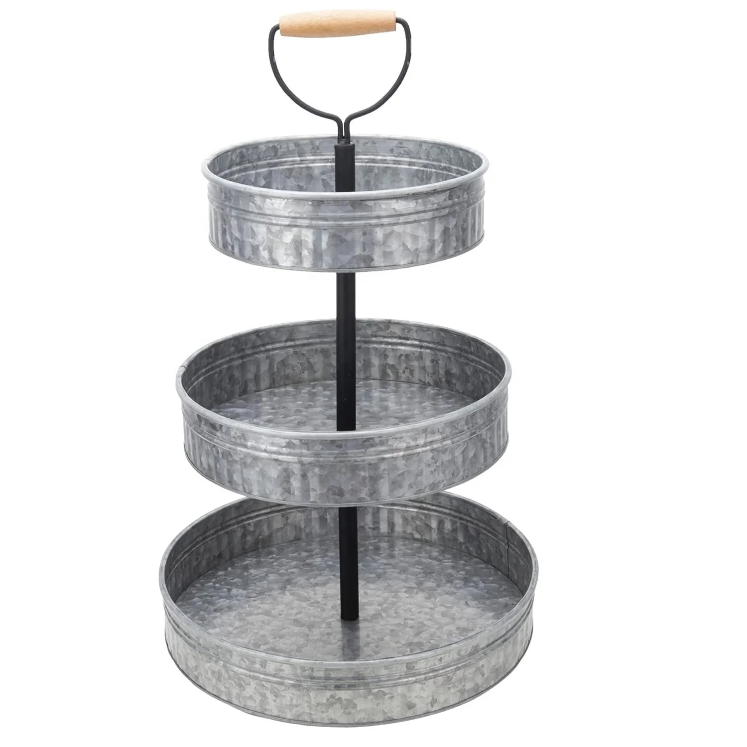 Three Tier Galvanized Cake Stand With Wooden Handle Dessert Cupcake ...
