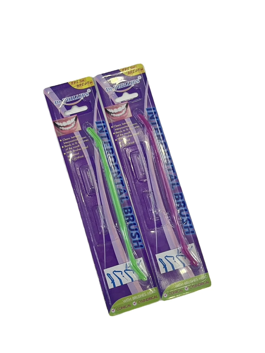 Dr.Phillips Double Side Interdental Brush Handle Plastic Material Clean ...
