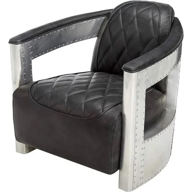 Mid Century Modern Aviator Sofa - Genuine Leather & Wood