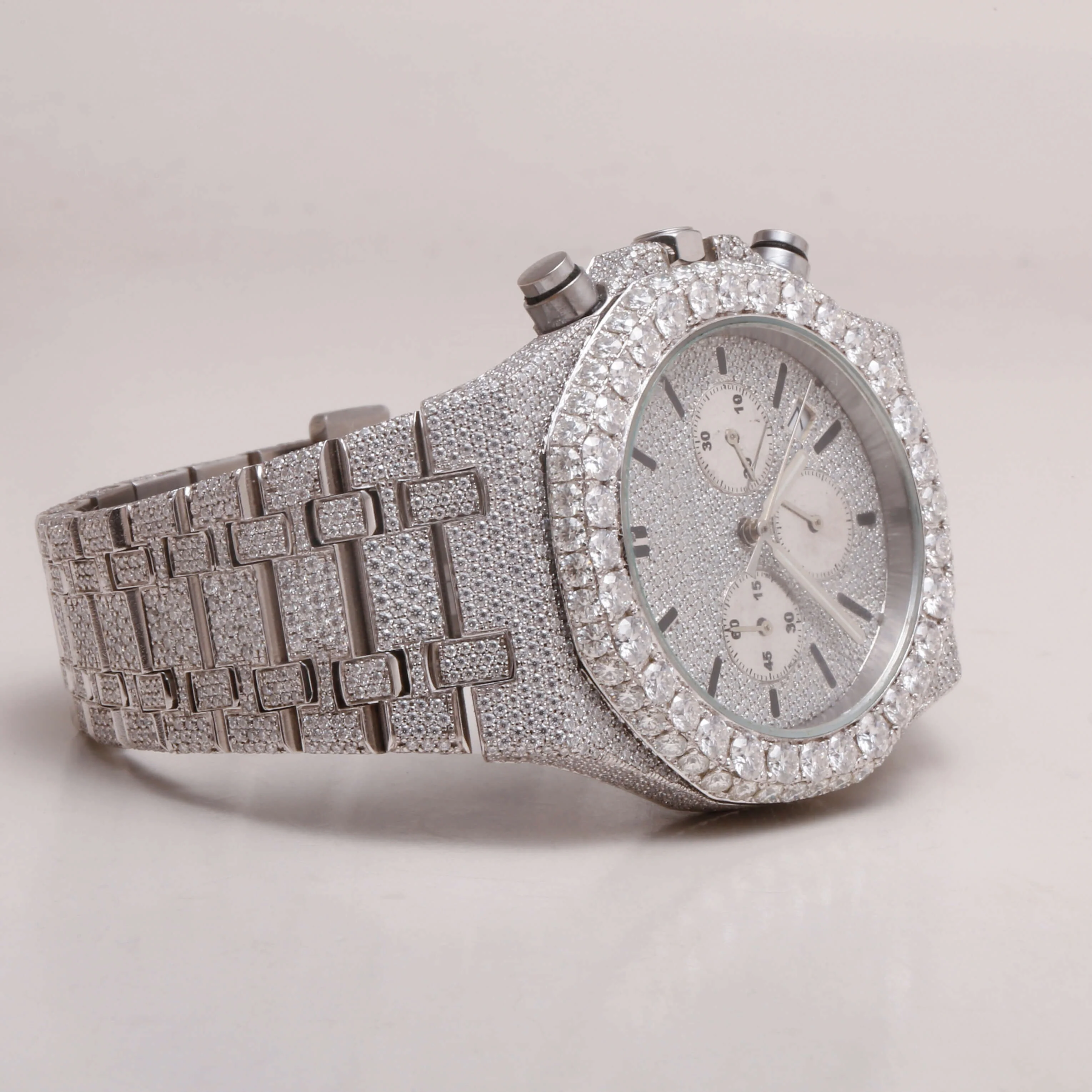 Luxurious Chronograph Watch With Full Iced Out Moissanite Diamonds Hip ...