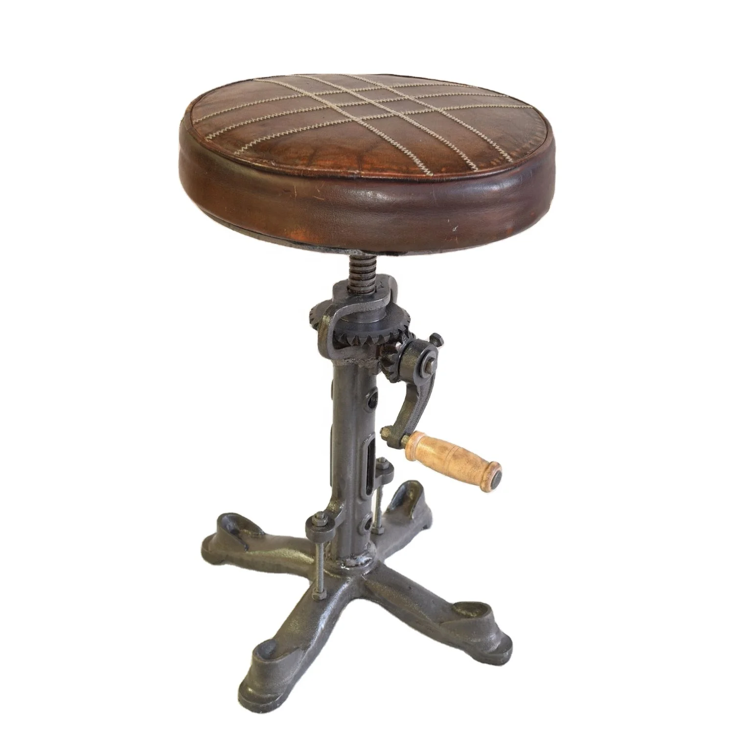 Cast Iron Crank Mechanism Hand Lifting Leather Round Bone Inlay Console ...