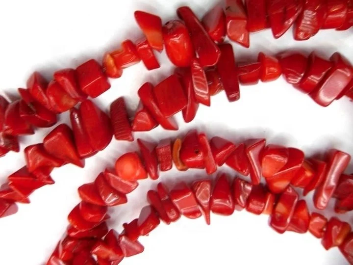 Apple Coral Chips Beads - Natural Red Coral Gemstones