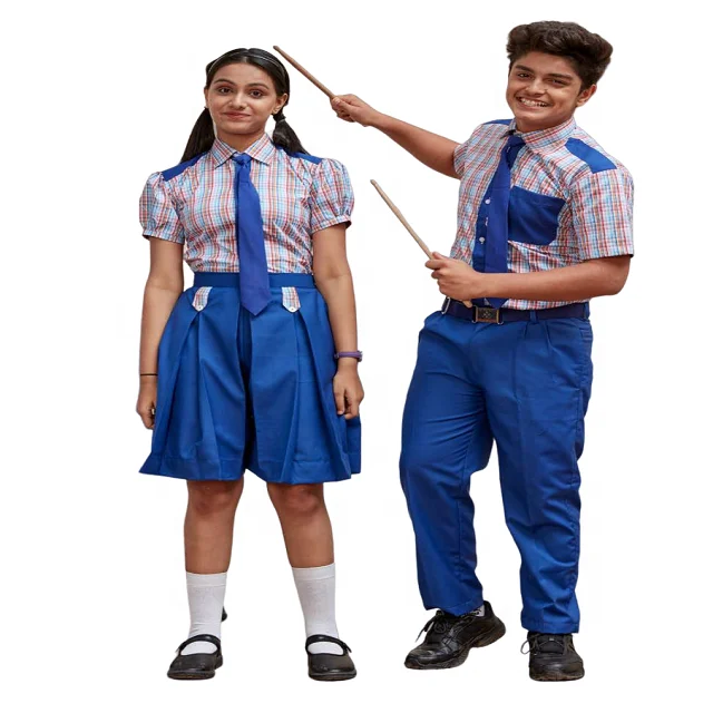 Unisex High School Uniform Set for Students Short Sleeve Plaid Shirt ...