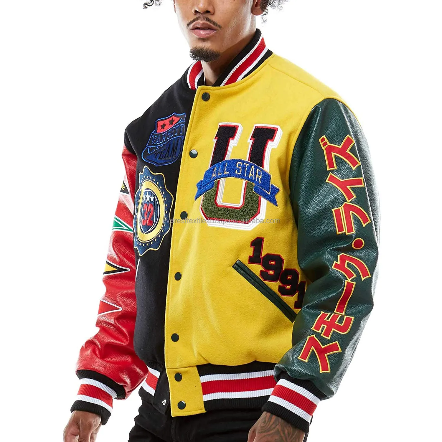 Men Custom Embroidered Chenille Patches Varsity Jacket Wool Body ...