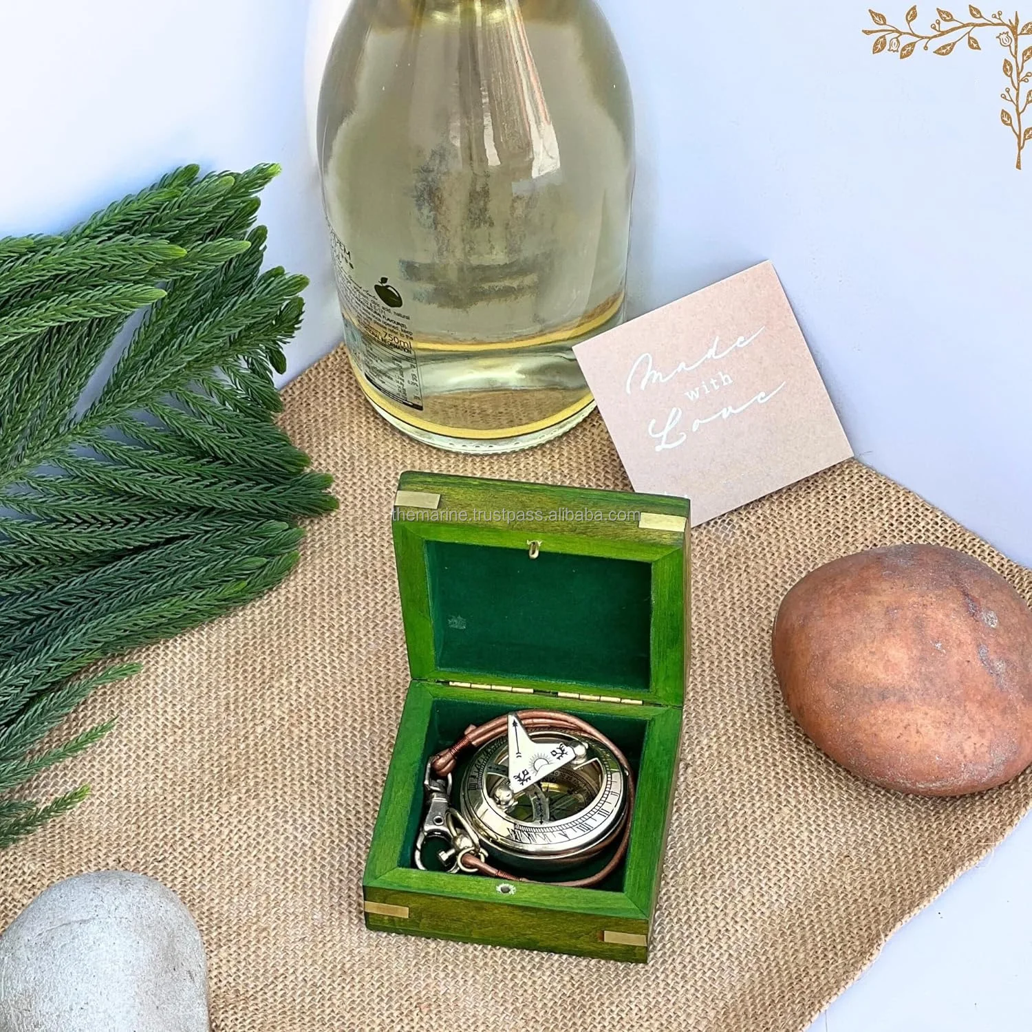 Handmade Nautical Solid Brass Mini Push Button Sundial Compass With ...