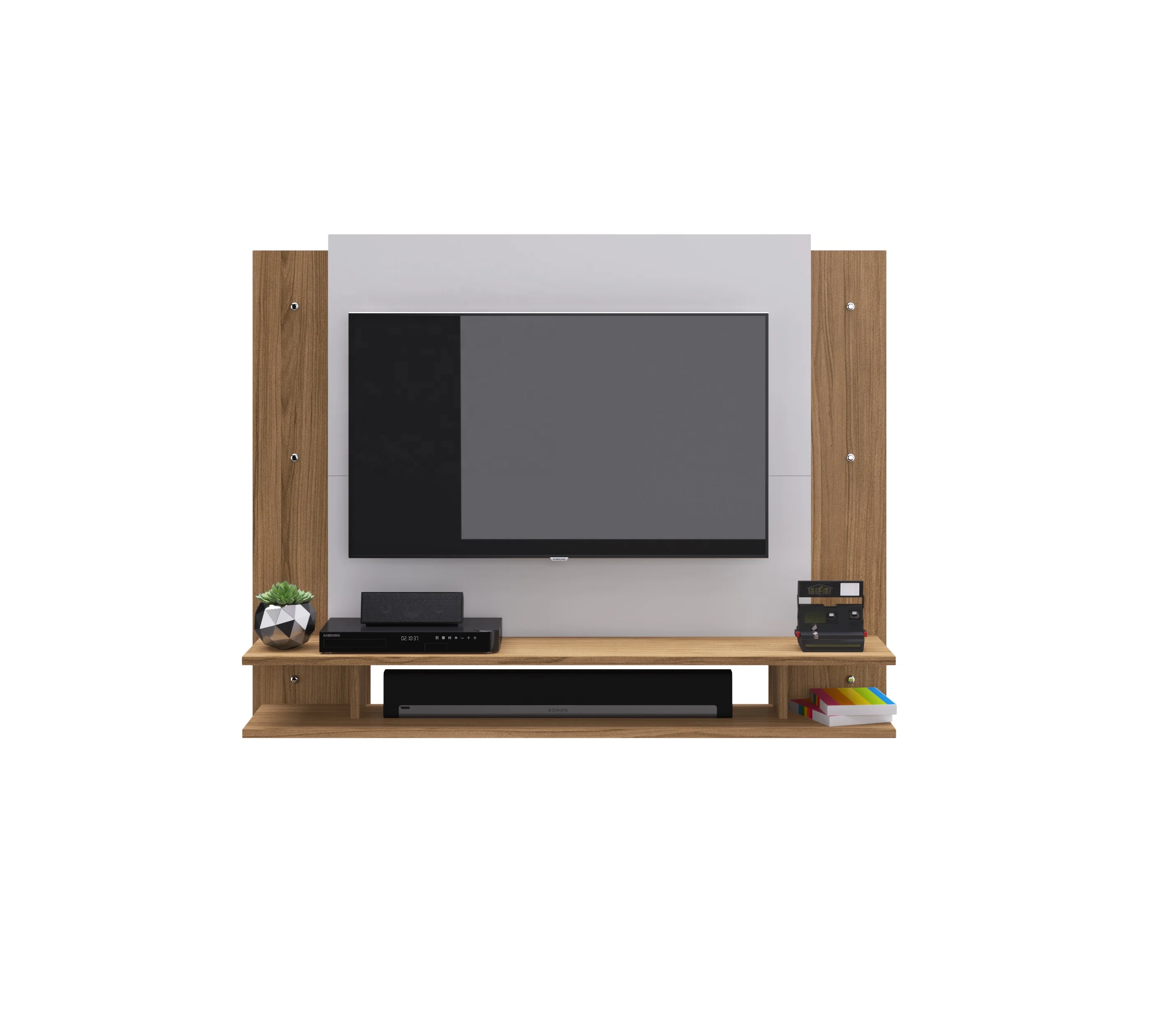 Modern Style Tv Panel Janaina With Shelves Wooden Home Living Room ...