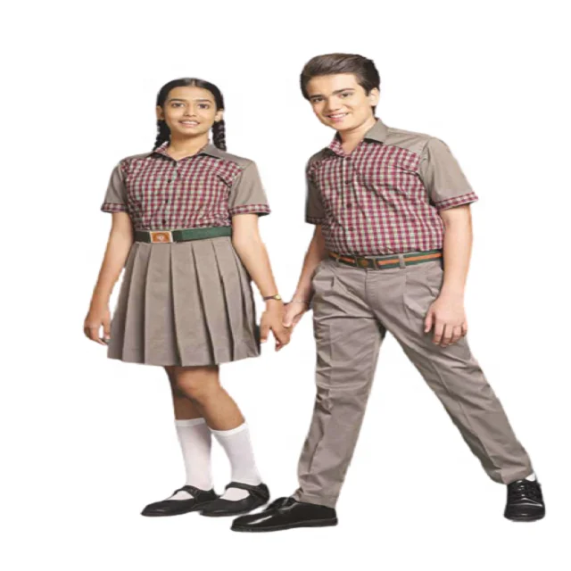 Unisex High School Uniform Set for Students Short Sleeve Plaid Shirt ...