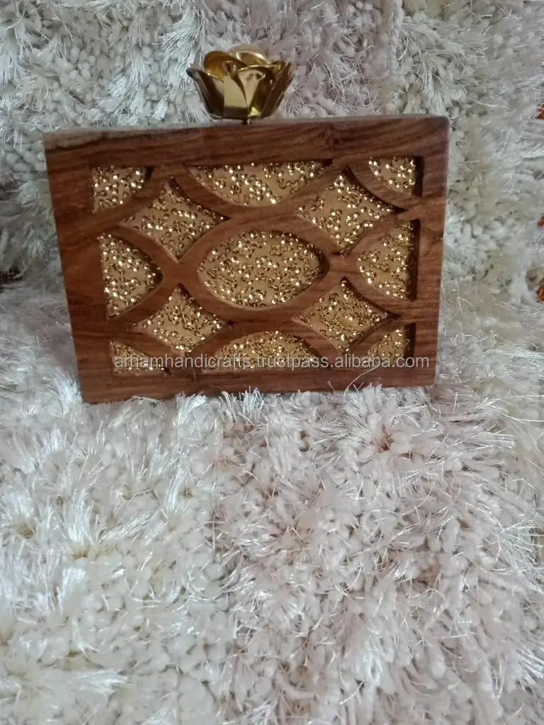 100% Natural Acacia Wooden Clutch Bag Handmade Women And Girls Side ...