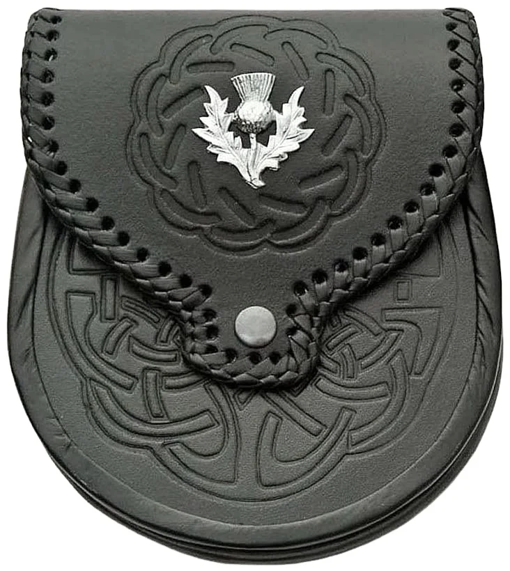 Scottish Kilt Sporran Black Leather Sporran Kilt Pouch With Chain Belts ...