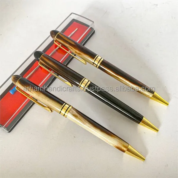 Click Ballpoint Pen Buffalo Horn With Metal Natural Buffalo Horn ...