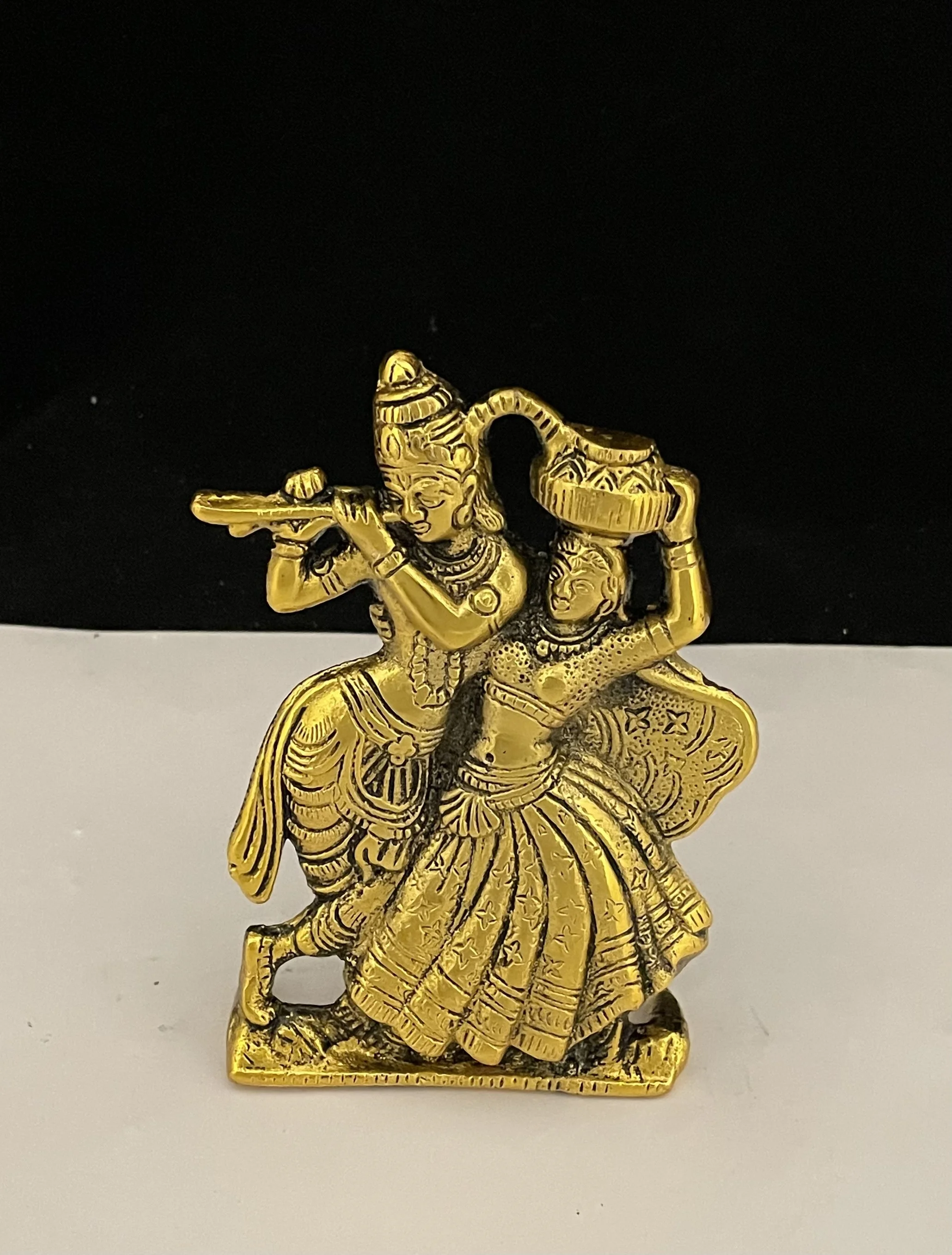 Handcrafted Metal Gold Plated Krishna And Radha With Matki Statue ...