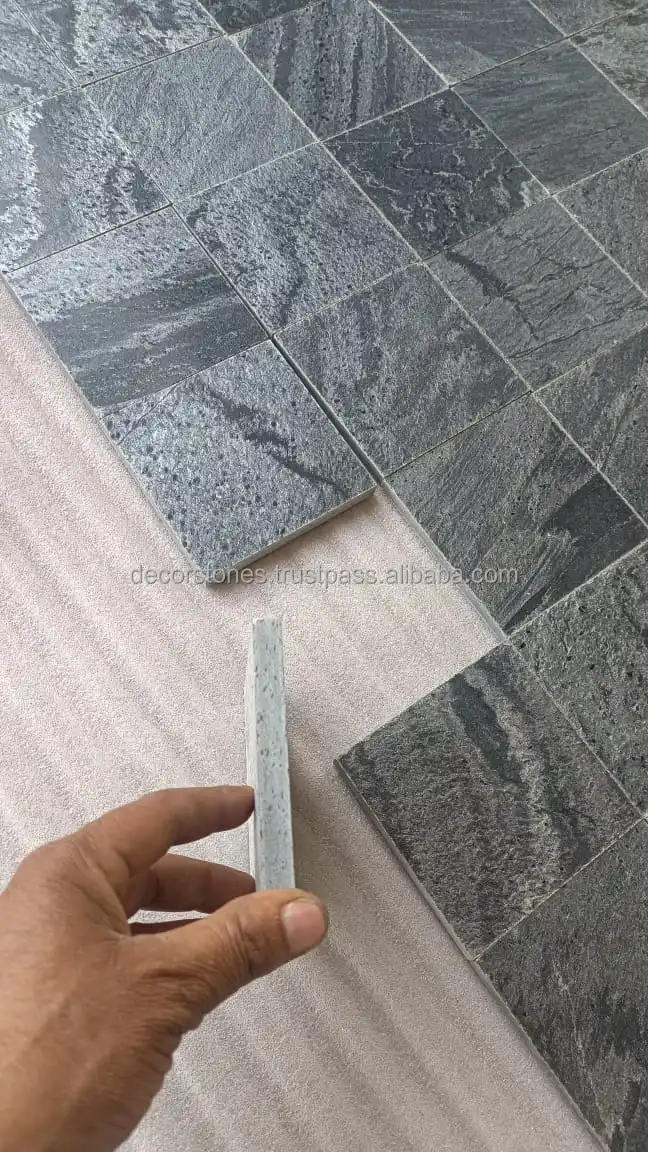 Honed & Brushed Silver Grey Quartzite Slate Tiles