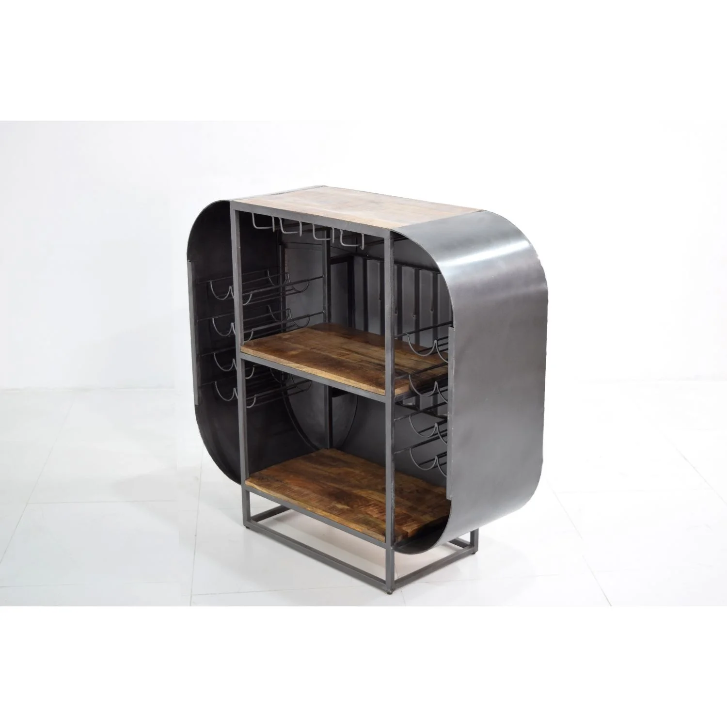 Modern Industrial Mango Wood & Iron Bar Cabinet - Adjustable & Extendable