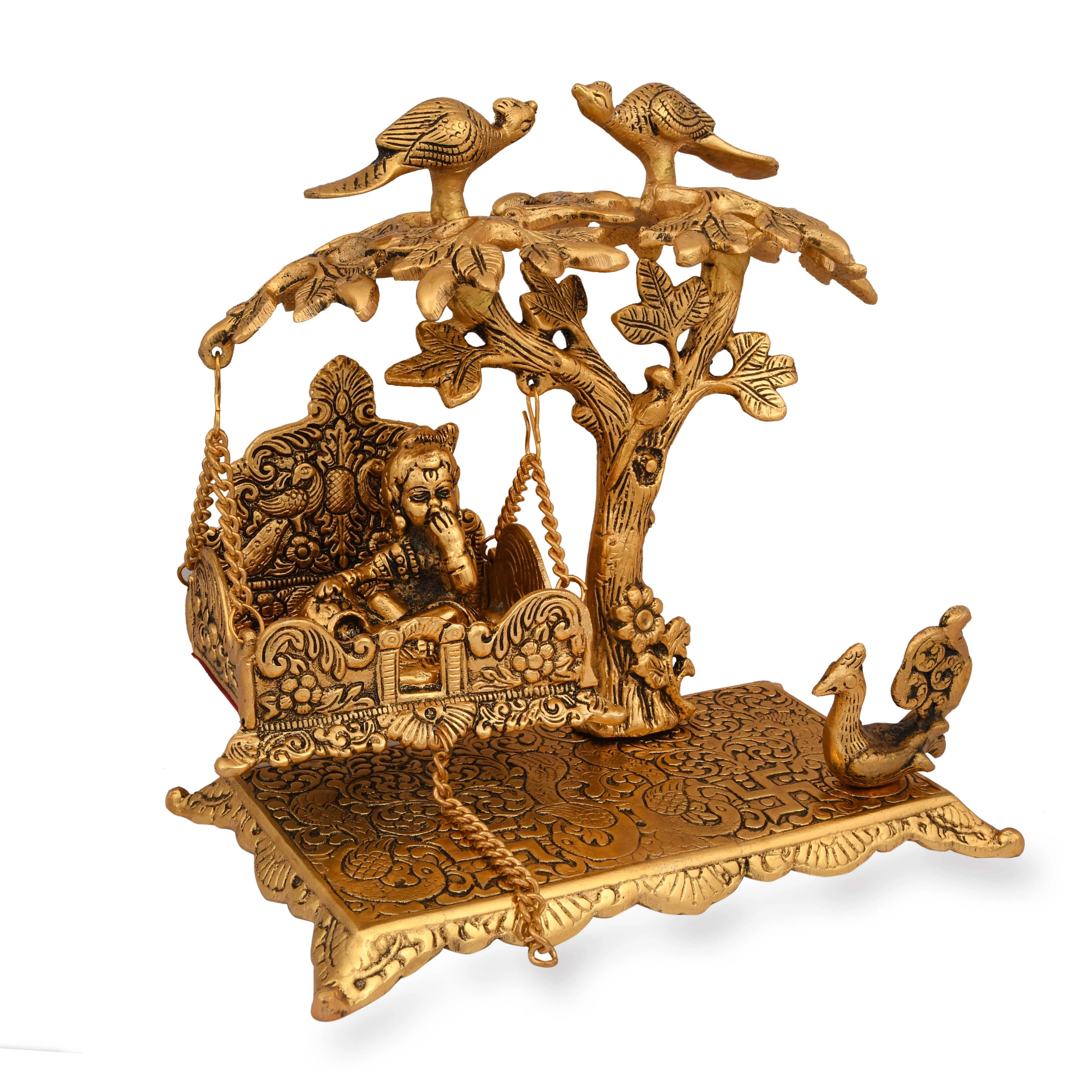 Metal Krishna Swing Jhula Laddu Gopal Jhula for Home Mandir