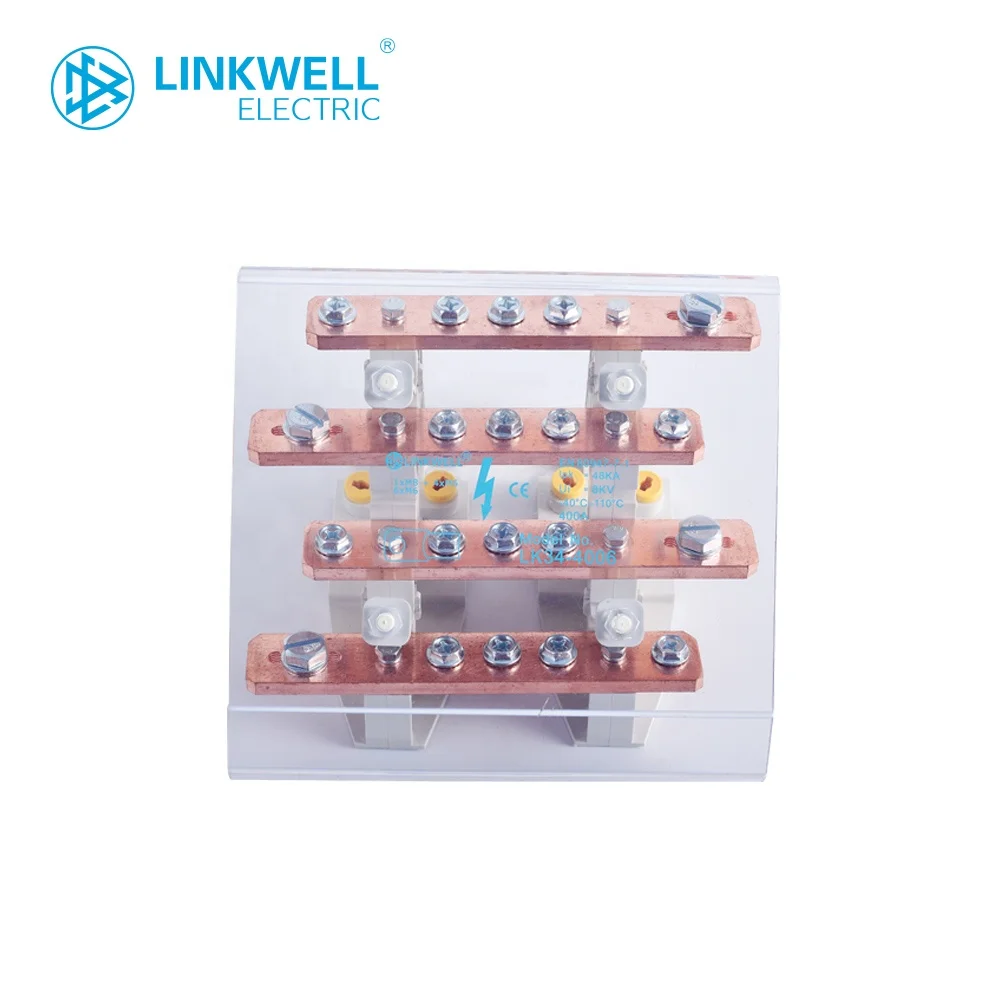 LINKWELL 4pole Copper Terminal Block - 660v Rail Mounted Busbar
