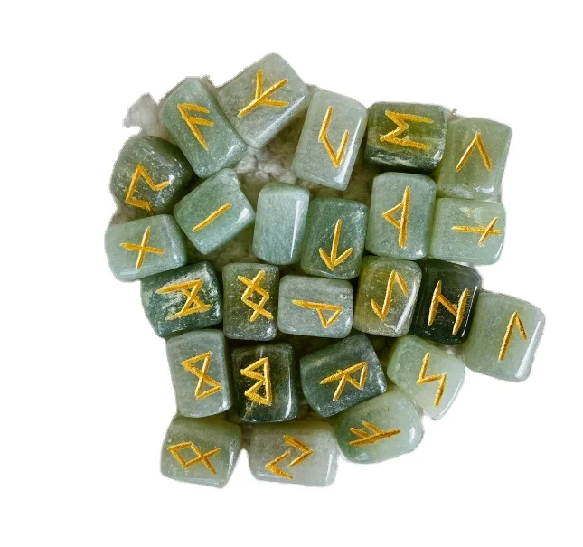 Green Aventurine Rune Sets Healing Crystals 25 Pieces Engraved Tumbled ...