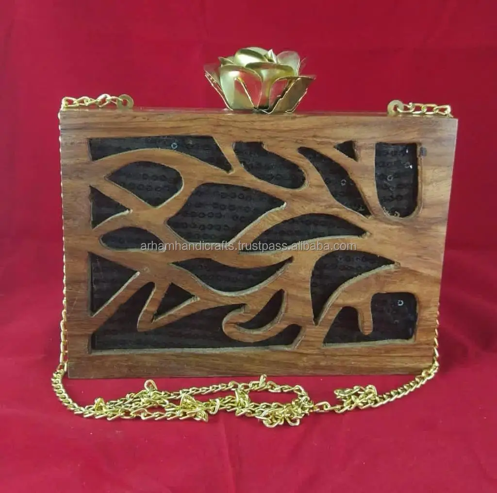 Acacia Wooden Clutch Purse With Detachable Chain Bridal Clutch Handmade ...