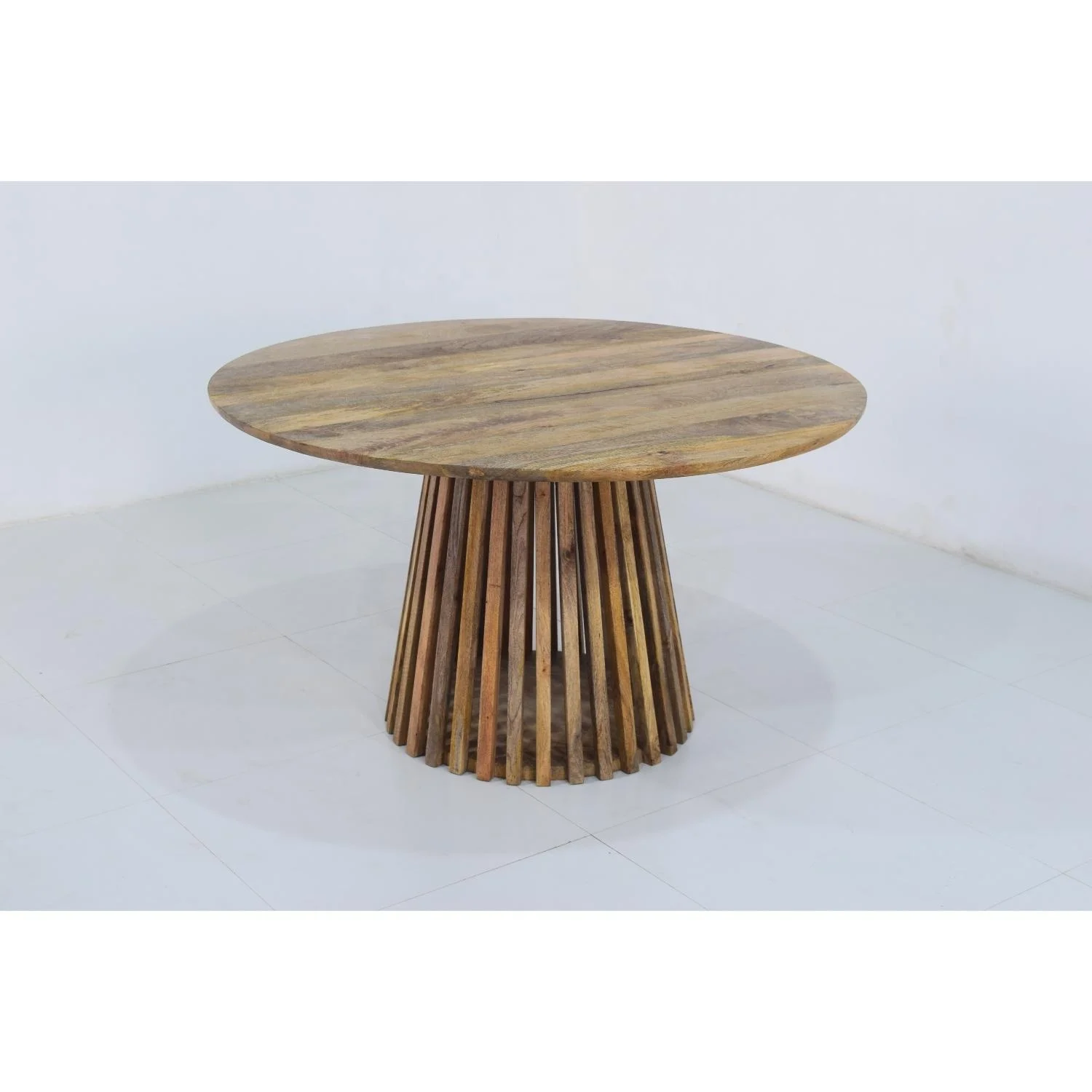 Modern Industrial Style Solid Mango Wood Brown Finish Round Top Dining ...
