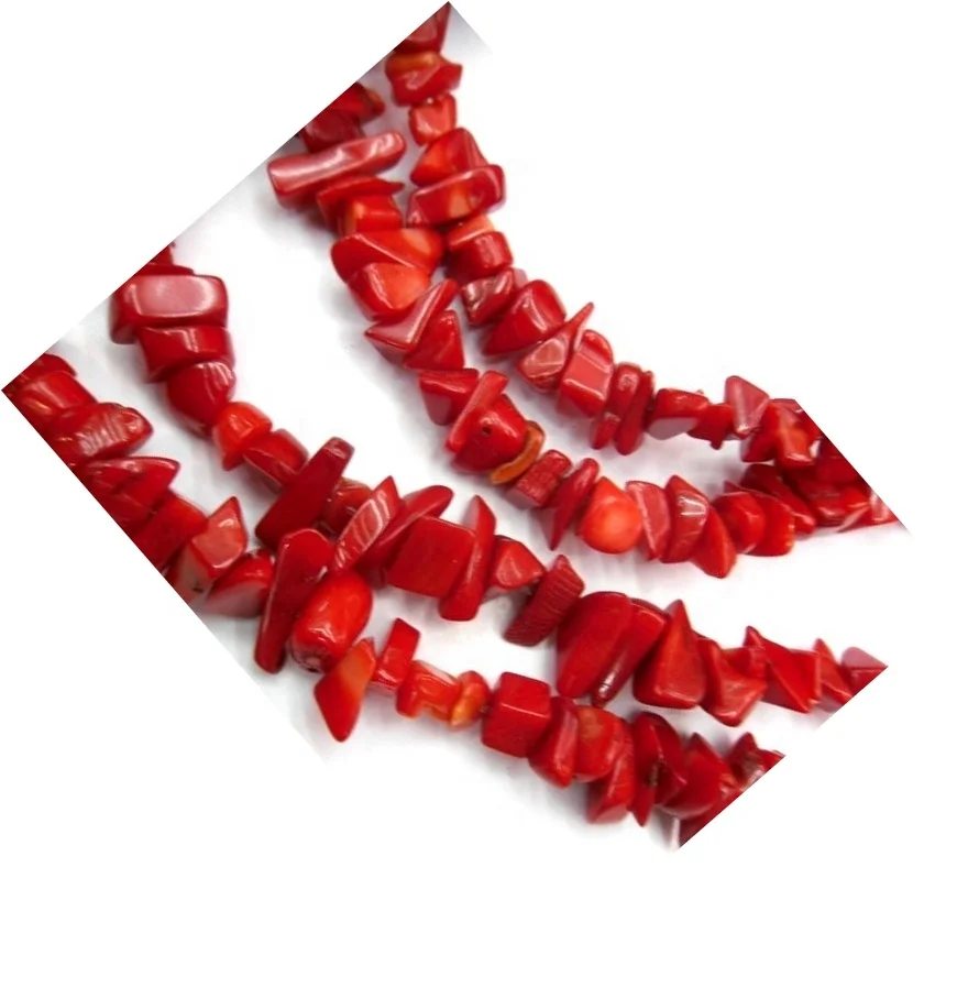 Apple Coral Chips Beads - Natural Red Coral Gemstones